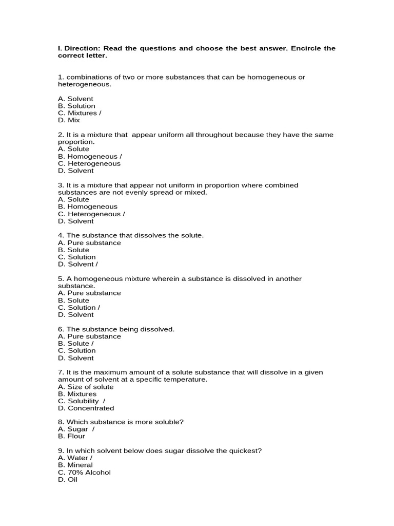 Science 6 Assessment Answer Key | PDF | Mixture | Solubility