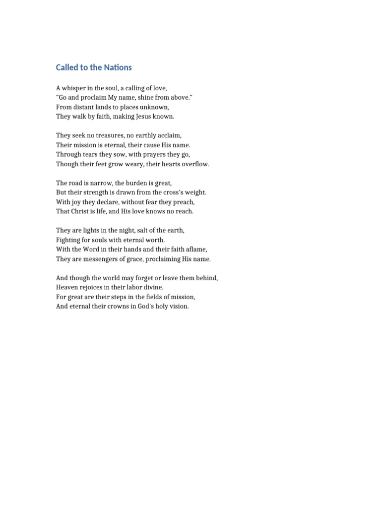 Called - To - The - Nations - Missionary Poem | PDF