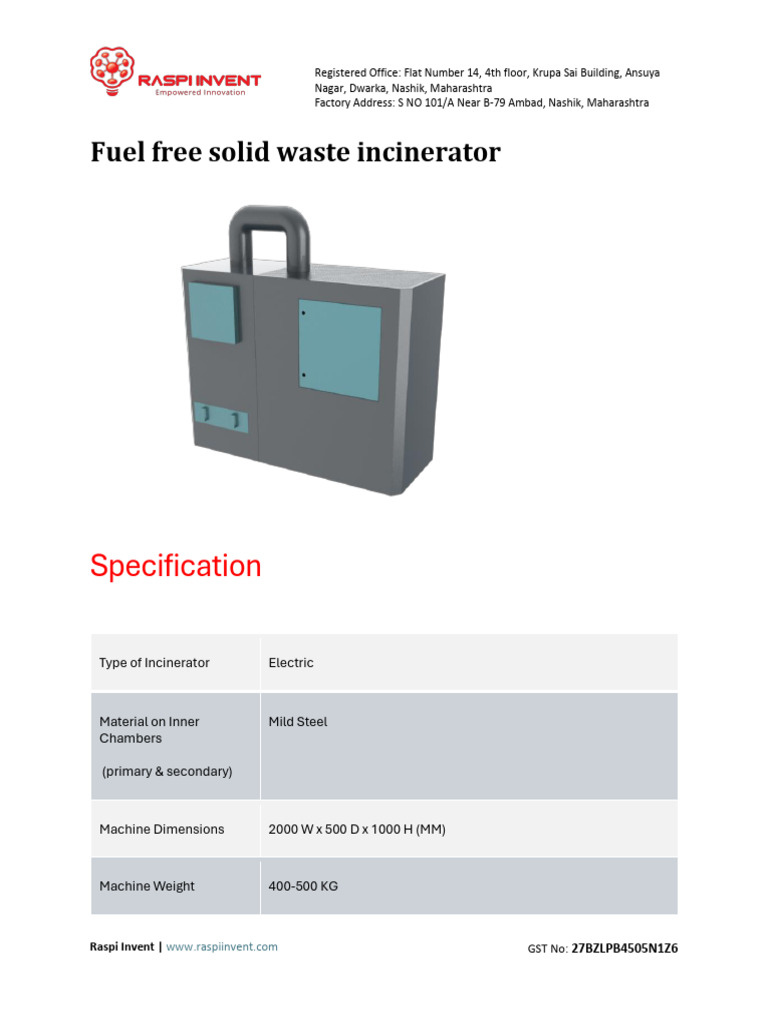 Bio-Medical Waste Incinerator - Datasheet | PDF