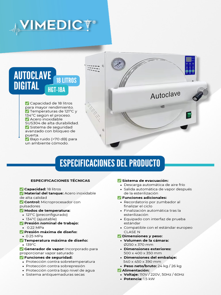 Autoclave Digital Escritorio 18l Hgt-18a | PDF