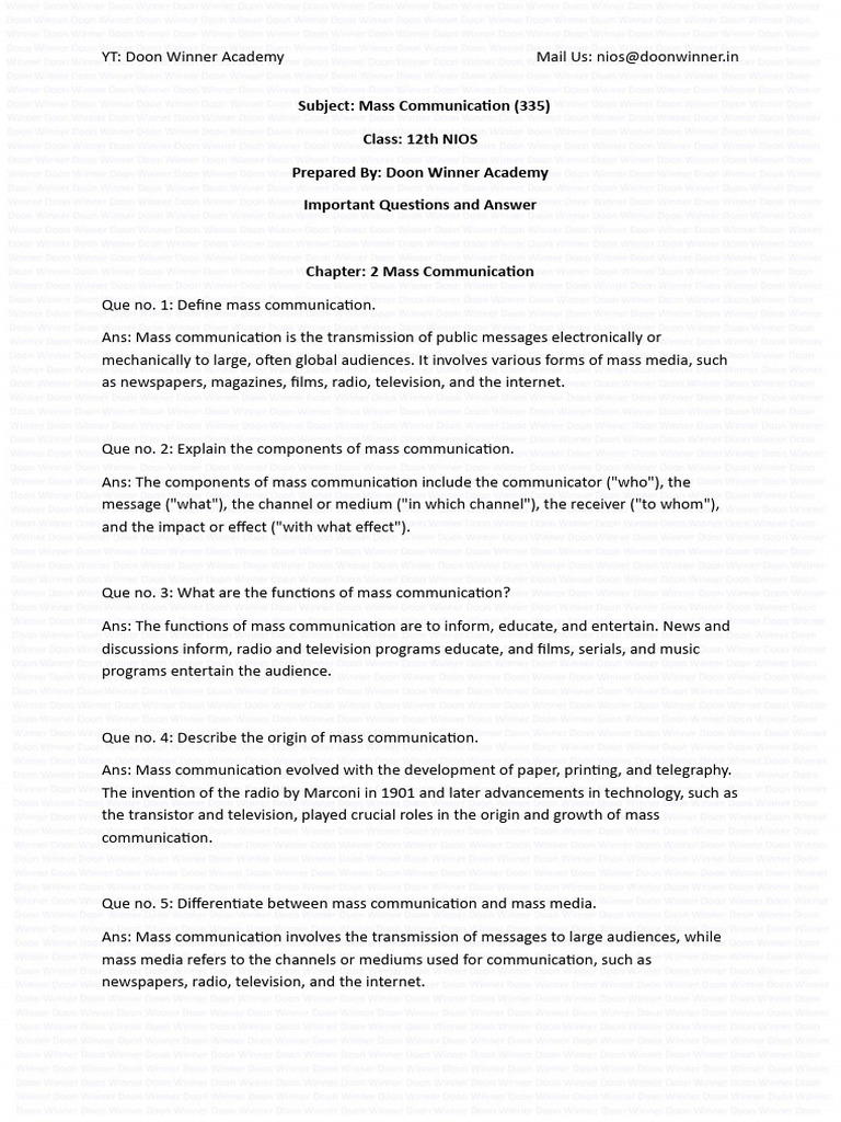 Key Mass Communication Concepts | PDF | Frequency Modulation | Newspapers
