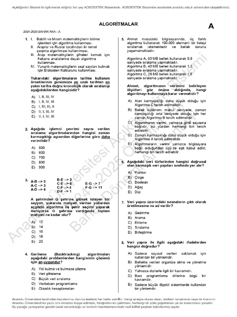 2024-2025 BAHAR ARA - Vize 100 | PDF