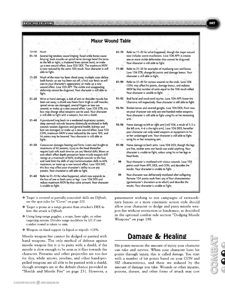 Major Wound Table | PDF
