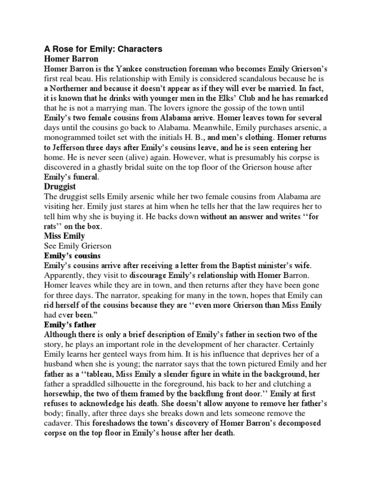 A Rose For Emily Characters | PDF | Mystery, Thriller & Crime Fiction ...