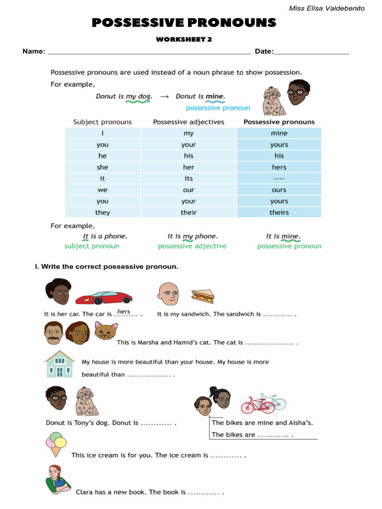 Possessive Pronouns - Worksheet 2 | PDF