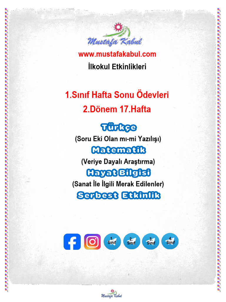 1.sınıf Hafta Sonu Ödevler-35.Hafta | PDF