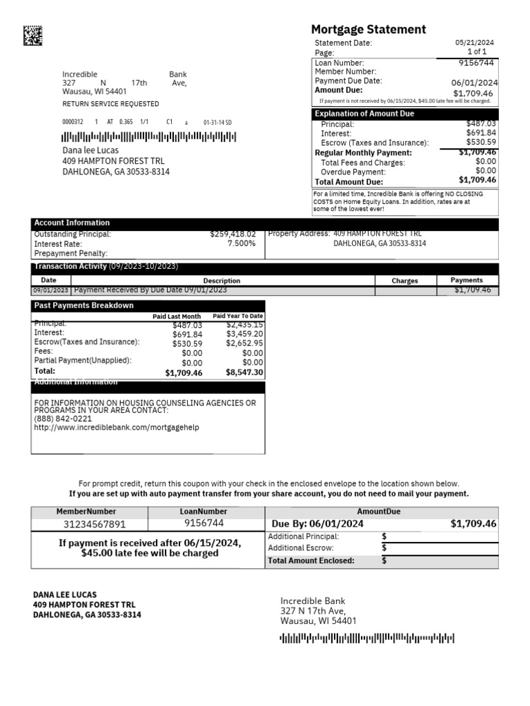 PHH Mortgage Statement Overview | PDF | Mortgages | Interest