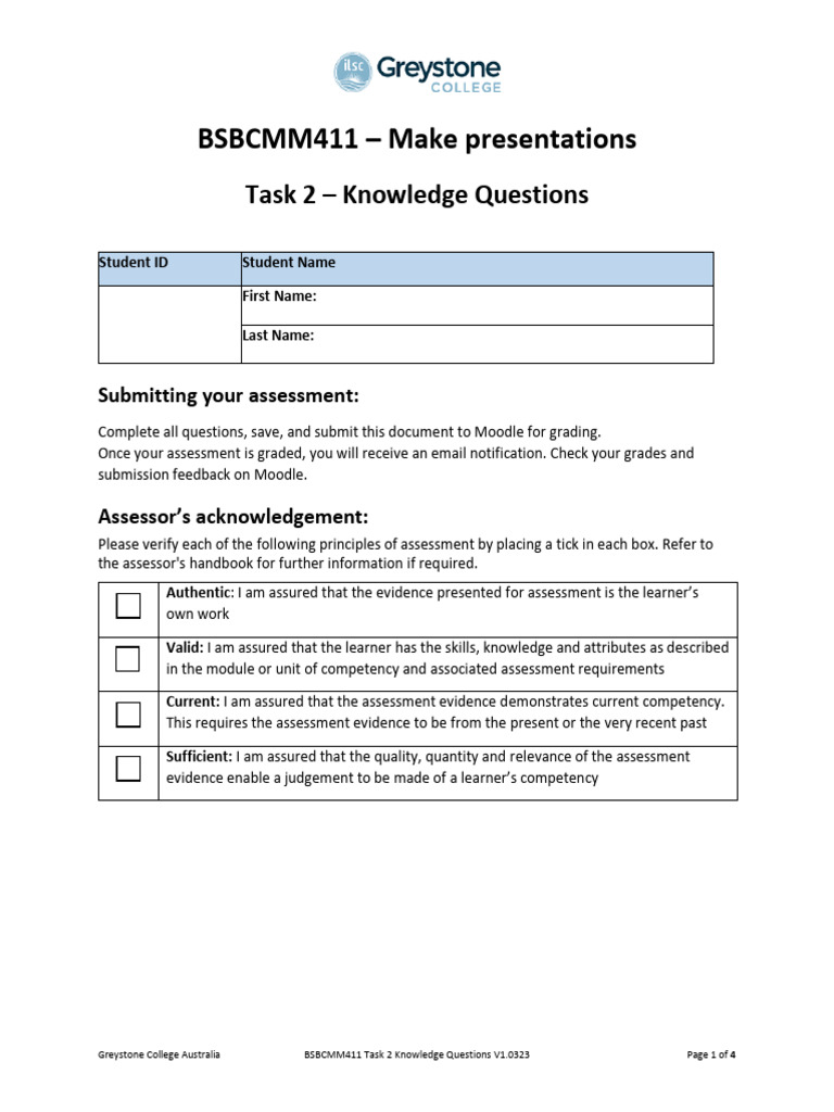 BSBCMM411 Task 2 Knowledge Questions V1.0323 Fillable | PDF | Nonverbal Communication ...