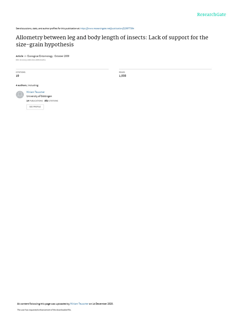 Allometry Leg and Body in Insects | PDF | Insects | Ecology