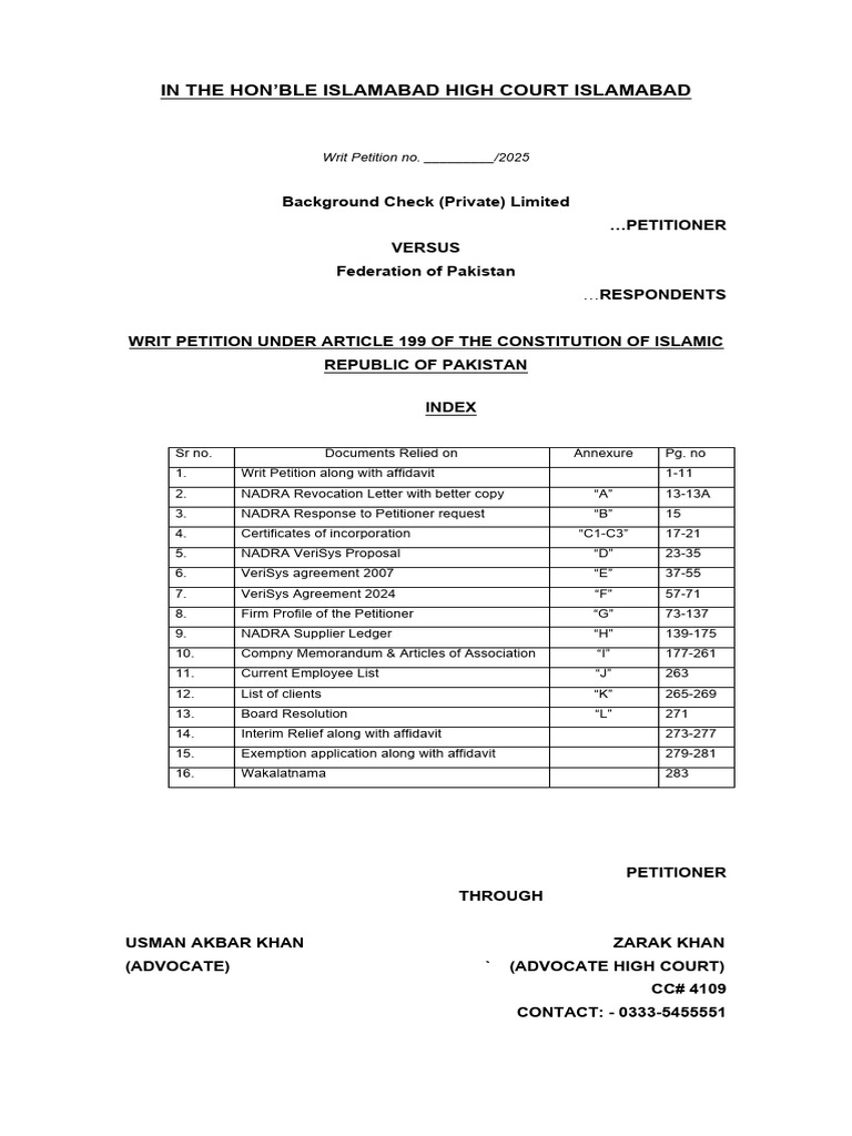 Backcheck Verisys Writ Karachi | PDF | Affidavit | Justice