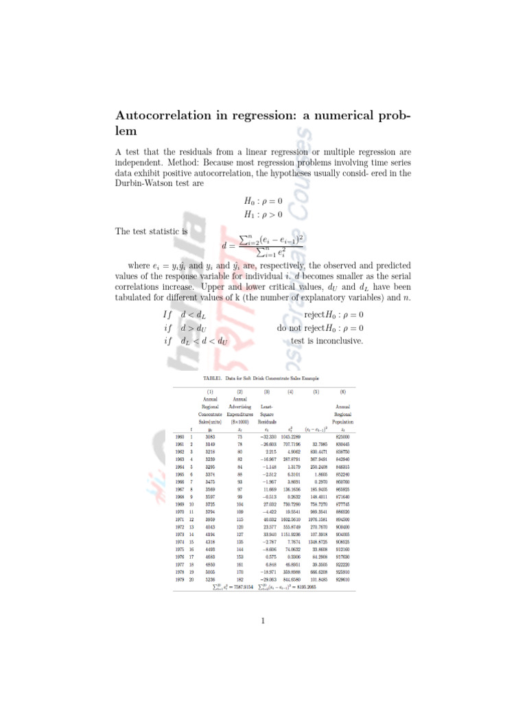 Exercises On Autocorrelation | PDF | Regression Analysis | Dependent And Independent Variables