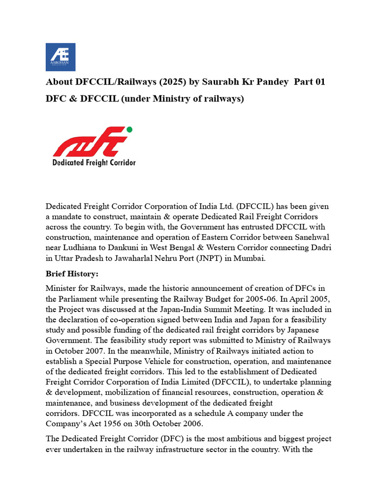 About DFCCIL Railways Part 01 | PDF | Transport | Rail Transport