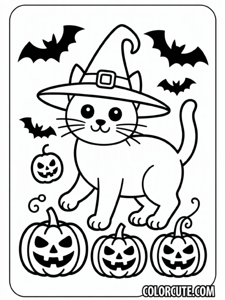 Cat Halloween Coloring Pages Free PDF Printables | PDF