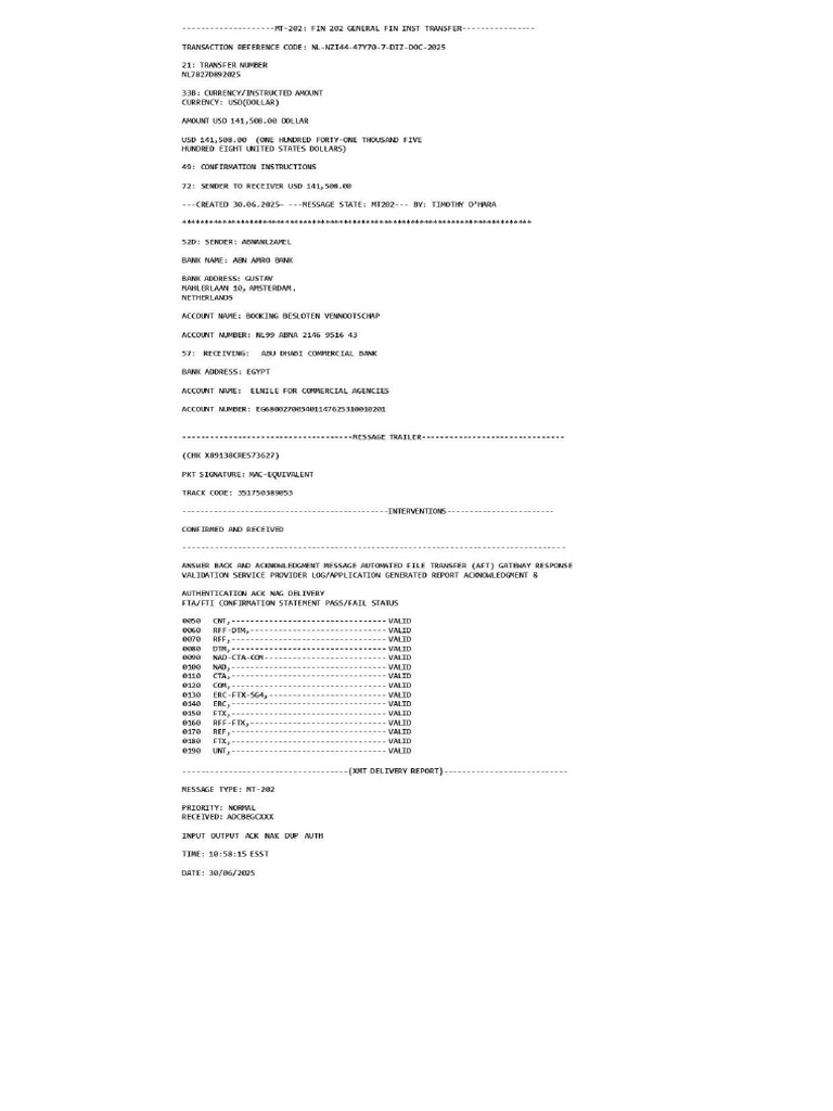 FIN 103 202 Interbank SWIFT Transfer . | PDF
