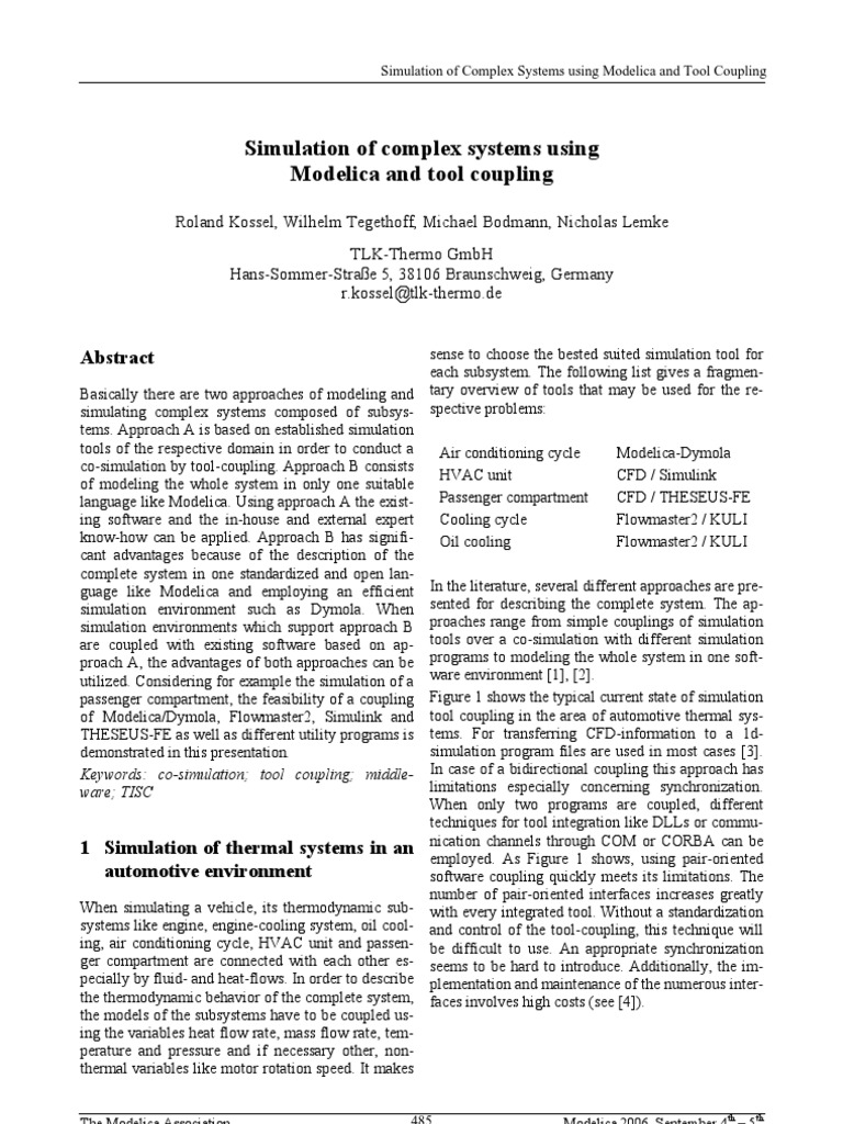Simulation of Complex Systems Using Modelica and Tool Coupling | PDF | Equations | Simulation