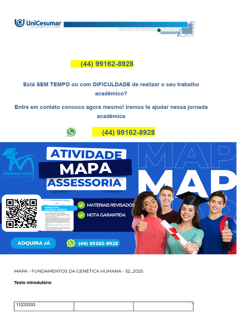 Mapa - Fundamentos Da Genética Humana - 52 - 2025 3 | PDF | Genética | Biologia