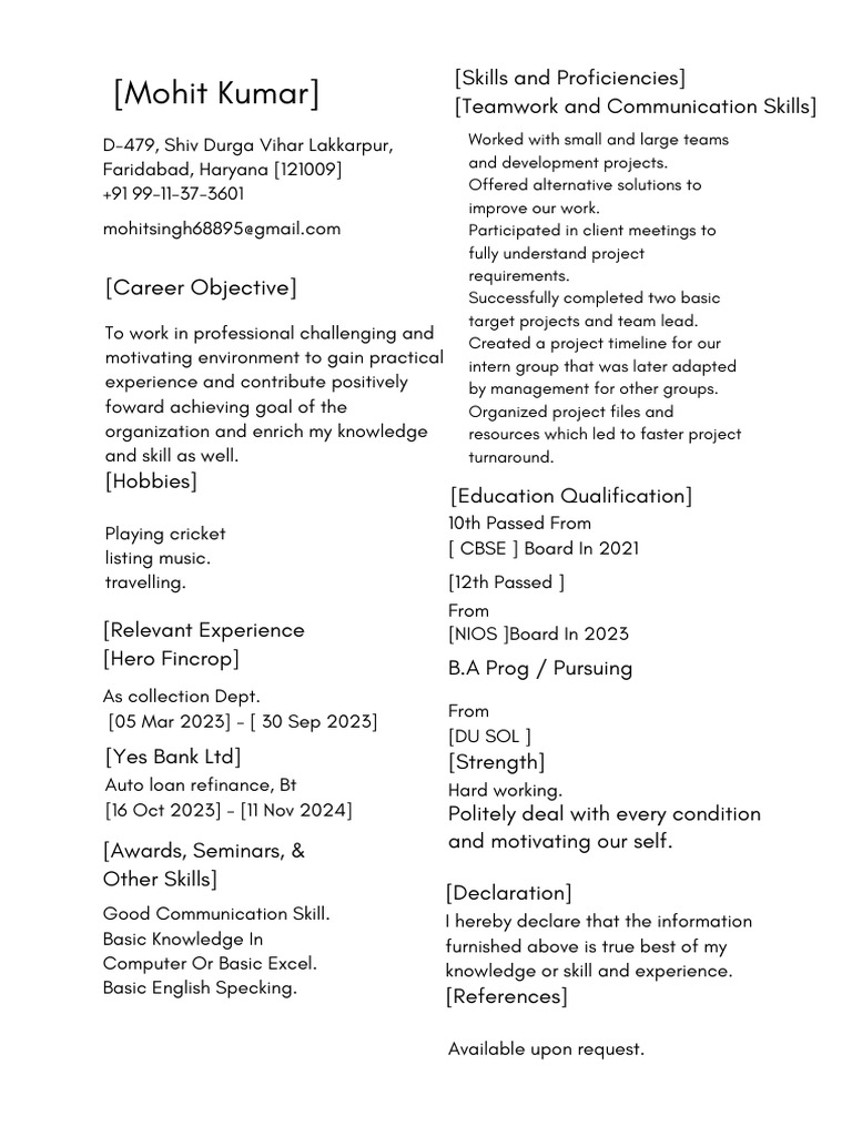 Mohit Kumar Resume 2024 | PDF | Intelligence | Behavior Modification