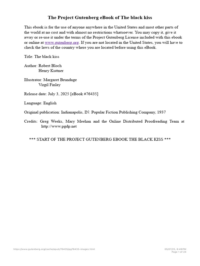 The Black Kiss - Project Gutenberg | PDF | Project Gutenberg | Dream