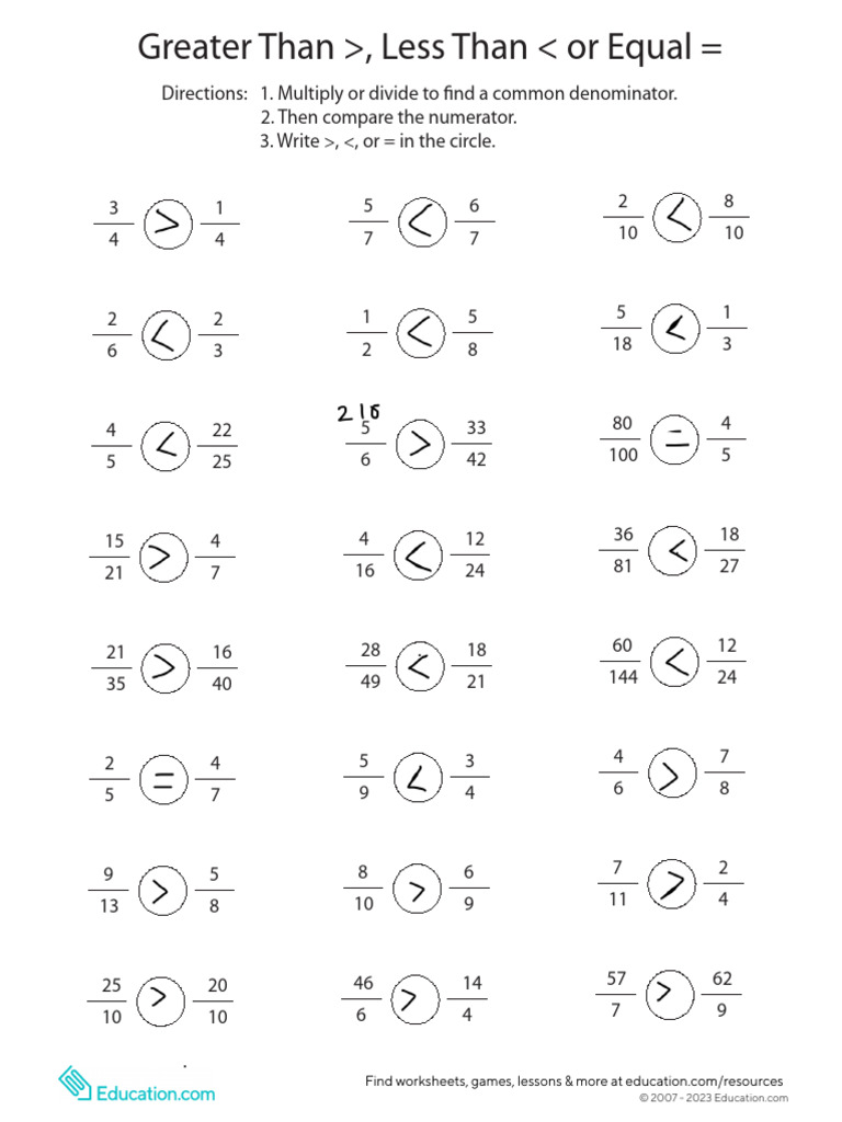 Greater Comparing Fractions | PDF