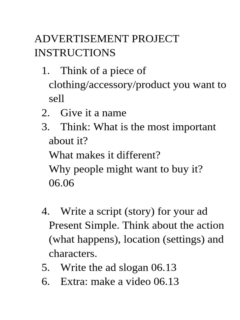 Clothing Advertisement Project Guide | PDF