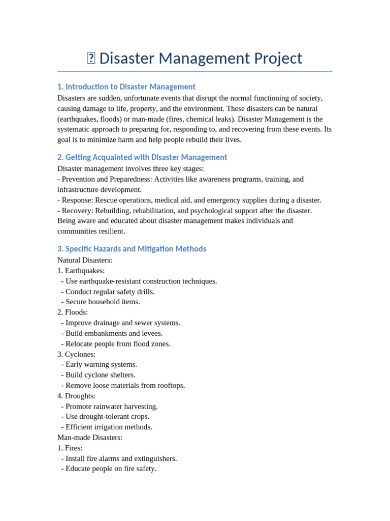 Disaster Management Project | PDF | Emergency Management | Natural ...