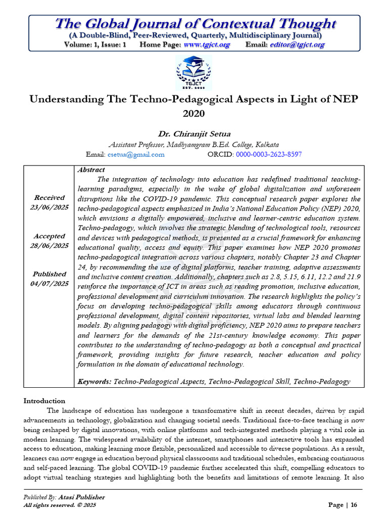 Understanding The Techno-Pedagogical Aspects in Light of NEP 2020 | PDF ...