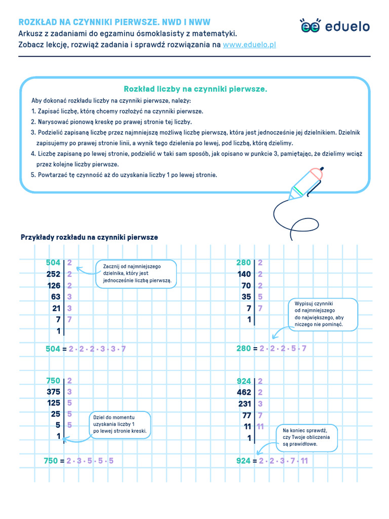Karta Pracy Rozkład Na Czynniki Pierwsze. NWW I NWD | PDF