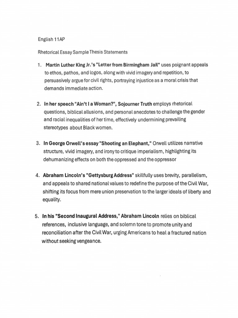 Sample Thesis Statements | PDF