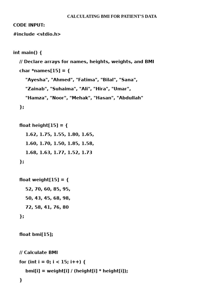 Calculating Bmi For Patient | PDF | Computer Programming