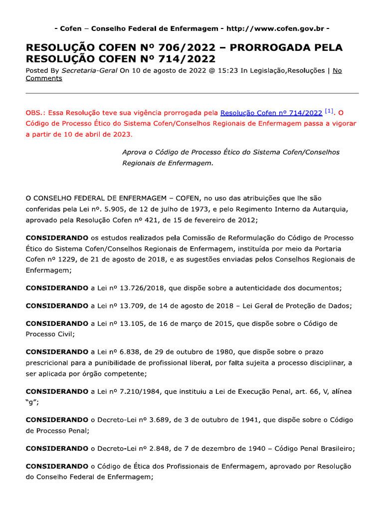 COFEN 706 2022 Atualizado | PDF