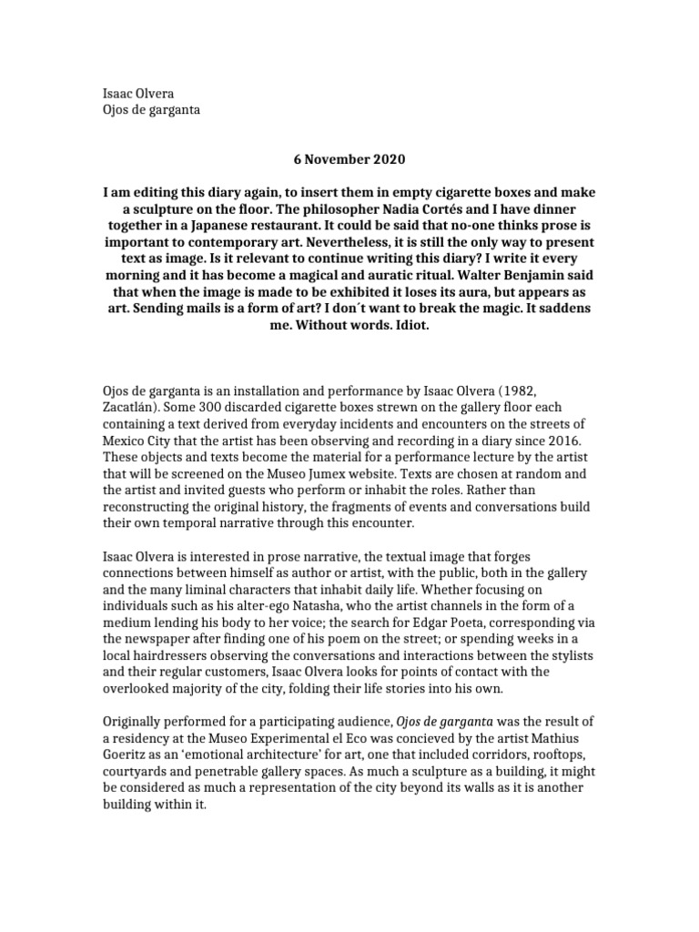 Isaac Olvera S Ojos de Garganta by Kit Hammonds | PDF | Public Sphere