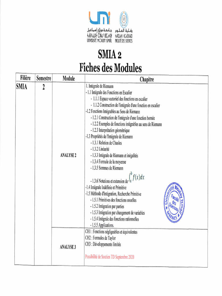 Fiche Module SMIA 2 | PDF