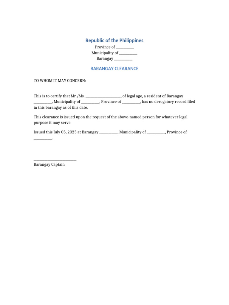 Barangay Clearance Template | PDF