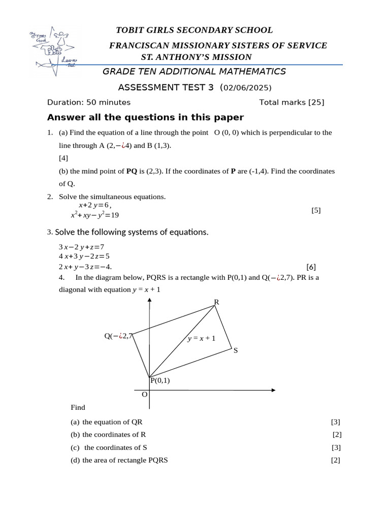 Additional Mathematics Assessment | PDF