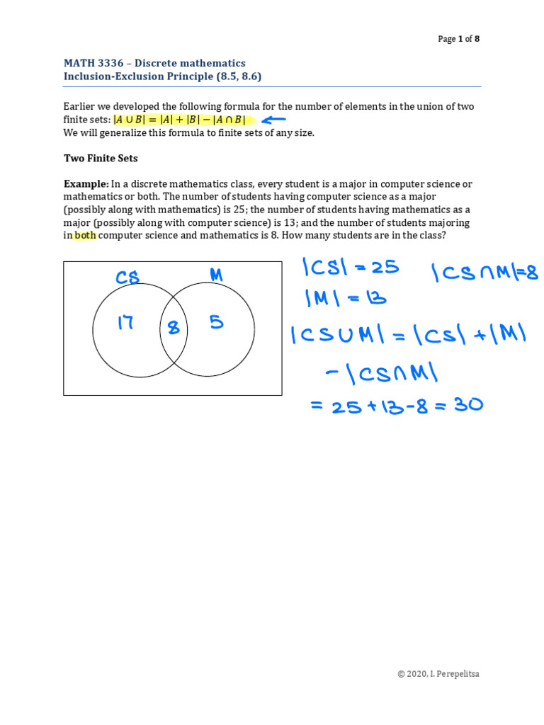 Priciple of Exclusion and Inclusion - Notes | PDF | Combinatorics ...