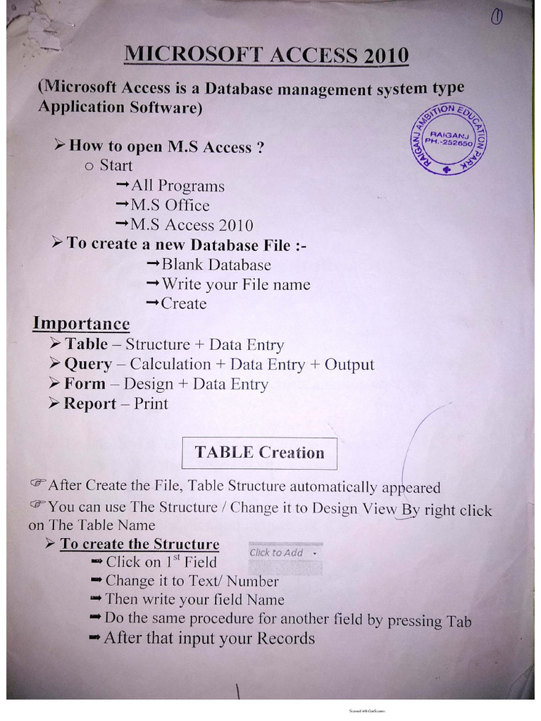 M.S.access Notes | PDF