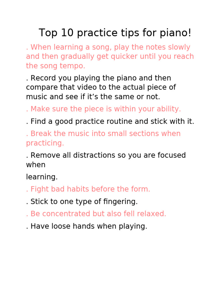 Top 10 Practice Tips For Piano | PDF