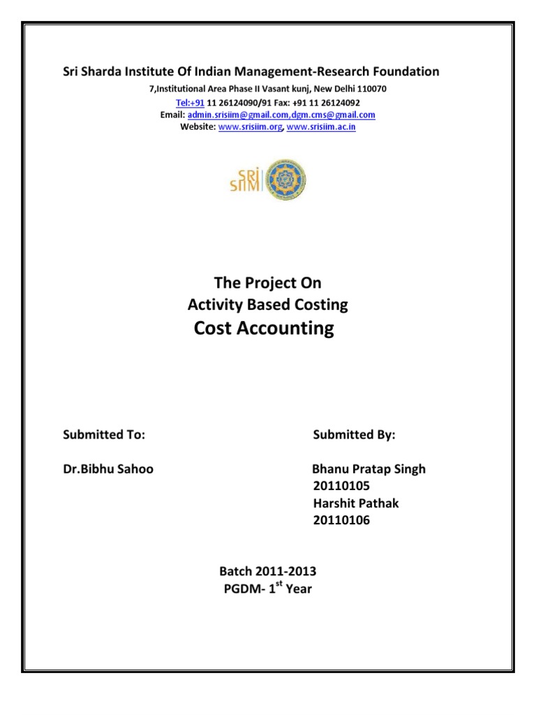 Activity Based Costing Project | PDF | Project Management | Accountability