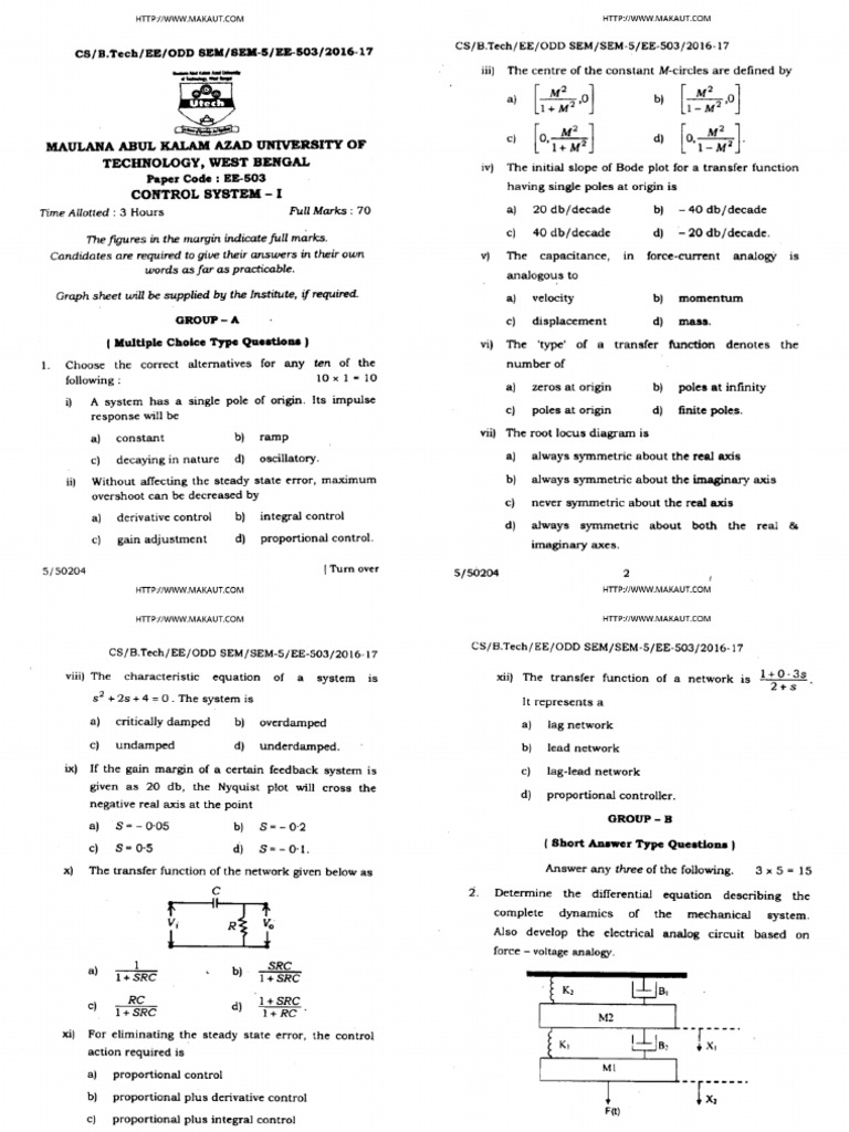 Btech Ee 503 Control System 1 2017 | PDF