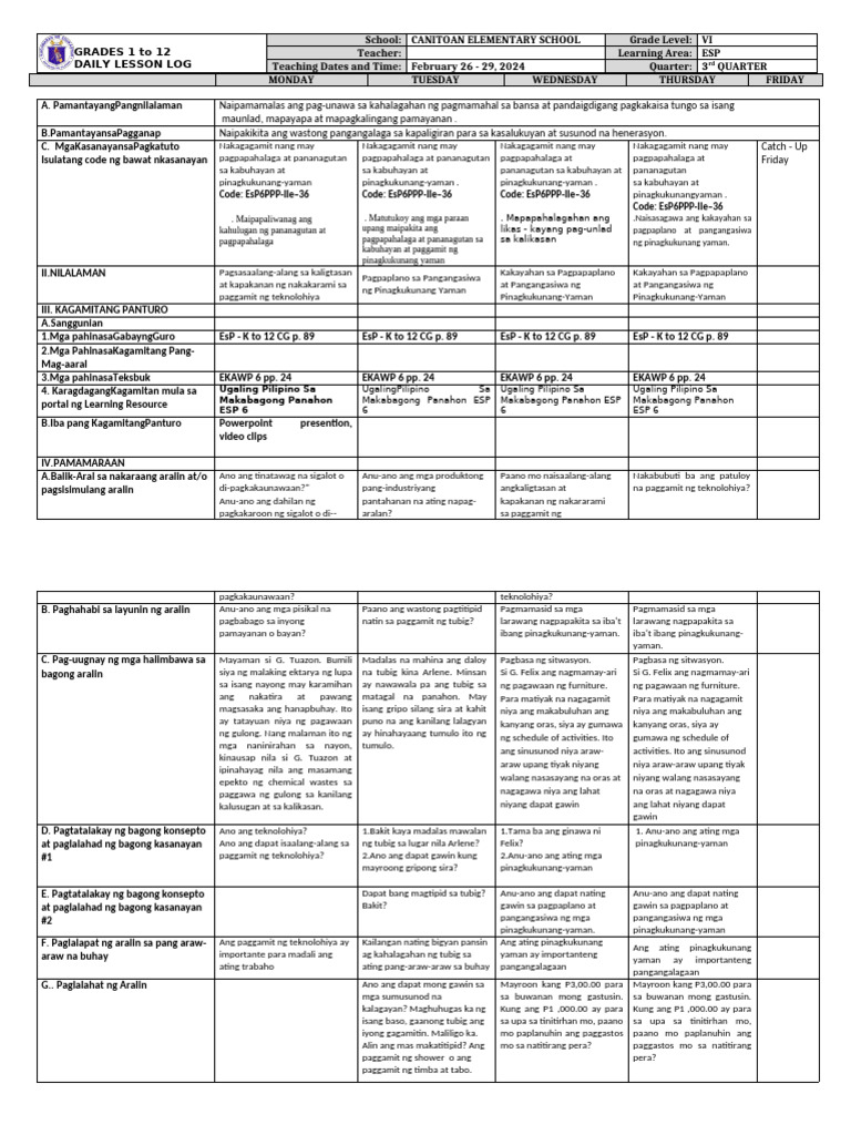 Grade 6 DLL Esp q4 Week 3 | PDF