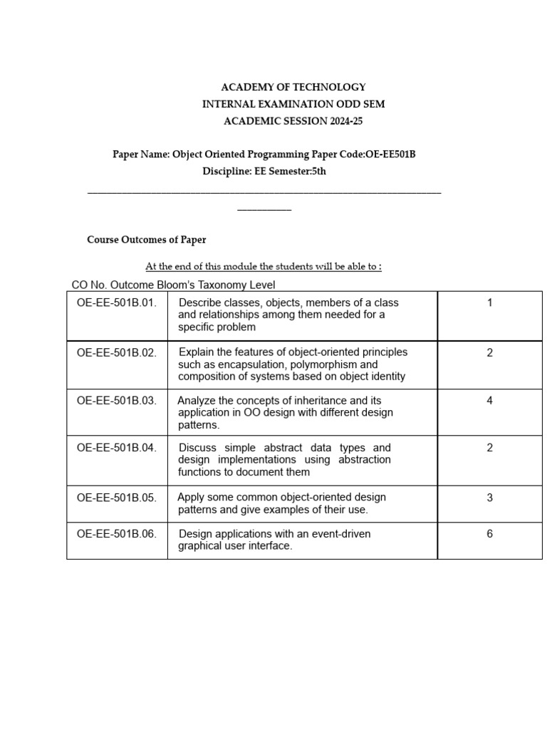 Object Oriented Programming CA2 QB For 2024-25 | PDF | Inheritance (Object Oriented Programming ...