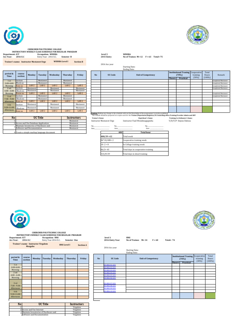 ICT New Schedule Ginbot 2016 | PDF | Computing | Computer Science