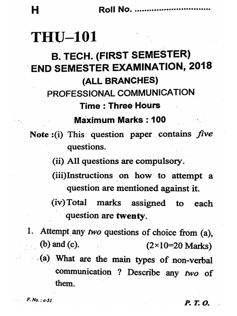 Thu101 Endsem 2018 | PDF