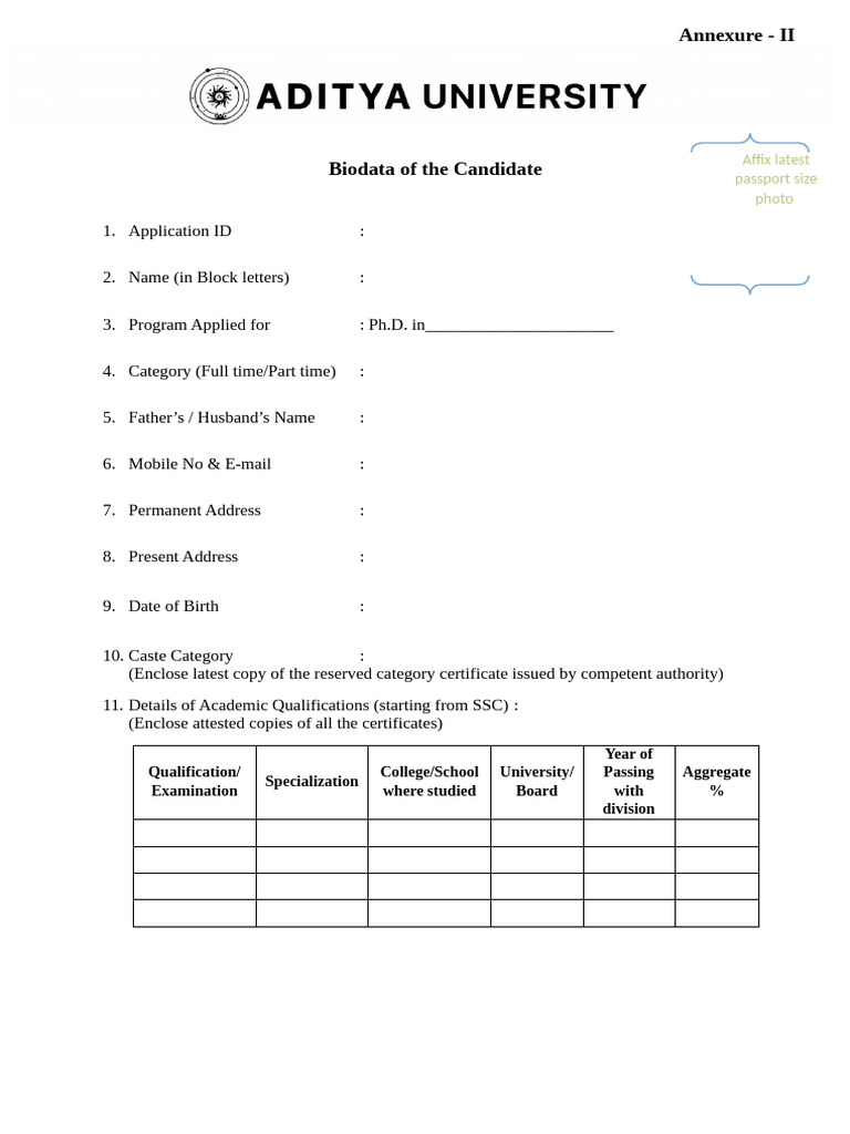 Biodata of The Candidate | PDF