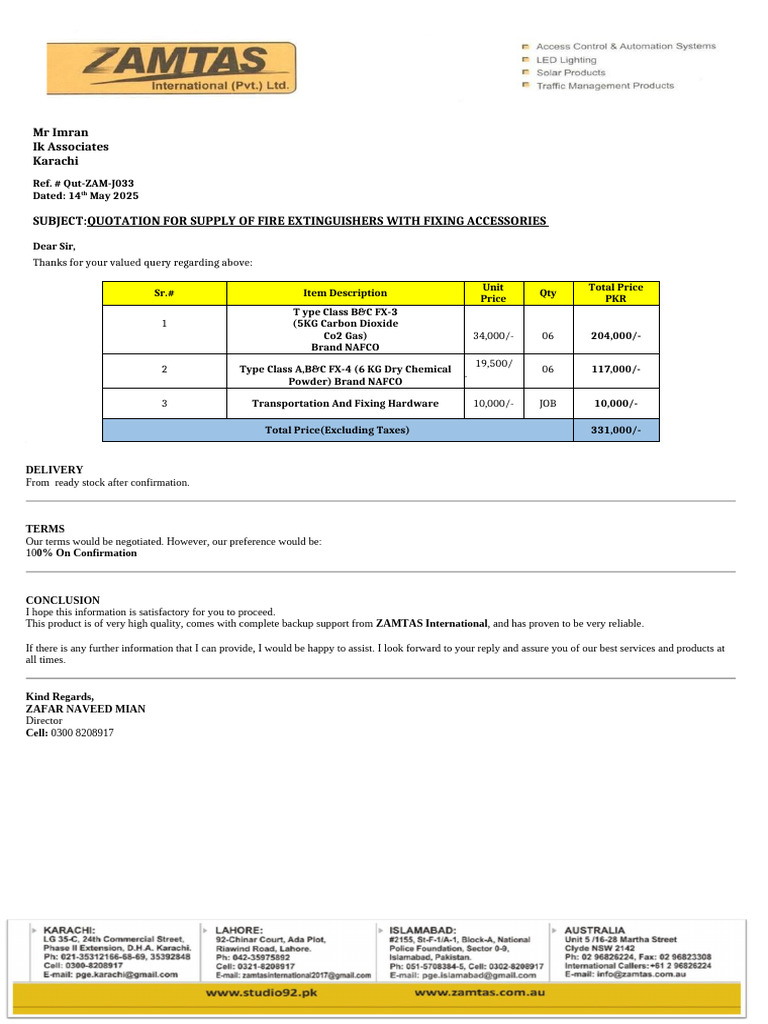 Fire Extinguisher Quotation | PDF