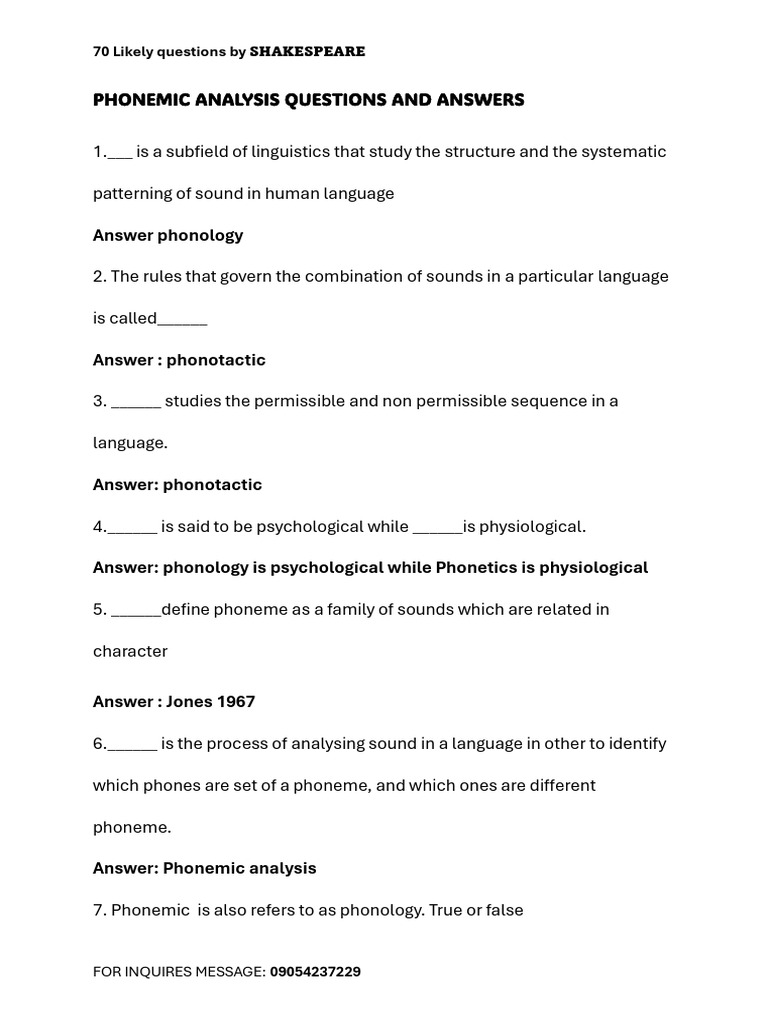 Phonemic Analysis Q&A Guide | PDF | Phoneme | Phonology