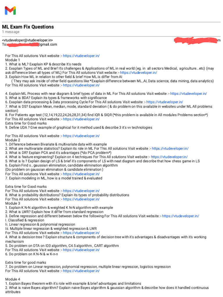 Gmail - ML Exam Fix Questions | PDF | Cluster Analysis | Regression Analysis