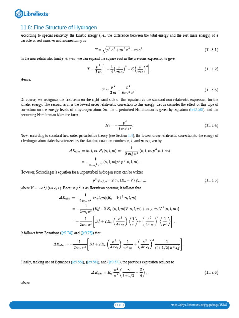 Fine Structure of Hydrogen Atom Explained | PDF | Physics | Theoretical ...