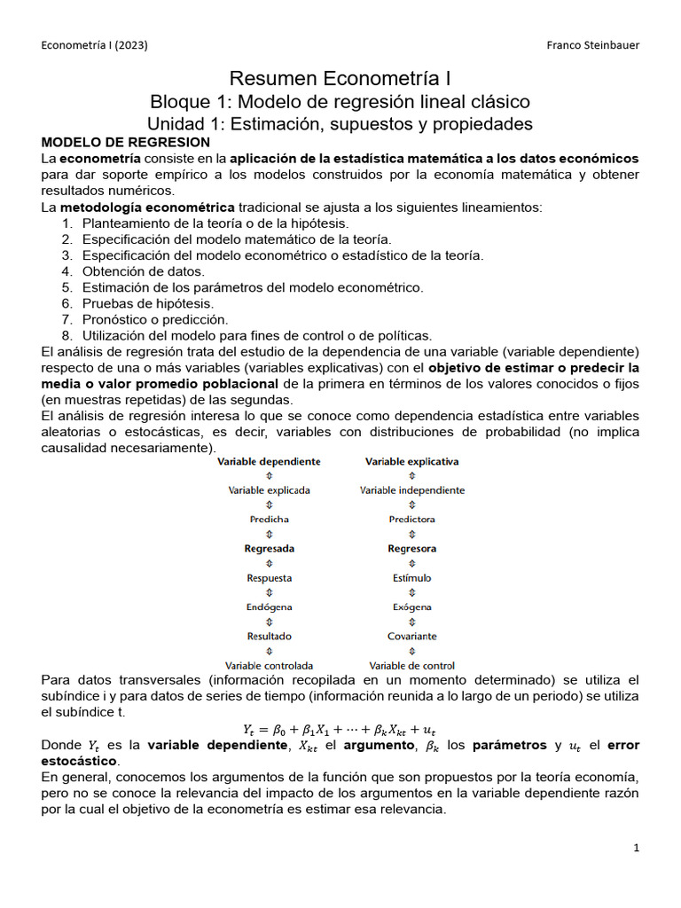 Resumen Econometria I | PDF | Econometría | Multicolinealidad