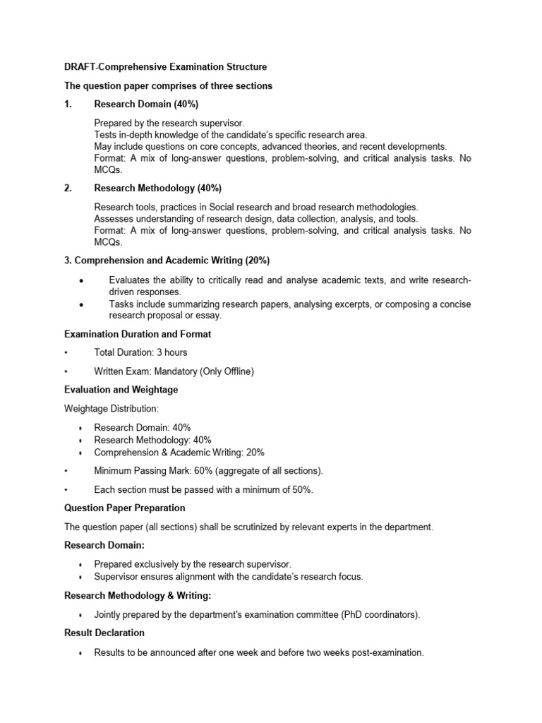 Draft-Comprehensive Written Exam Guidelines | PDF